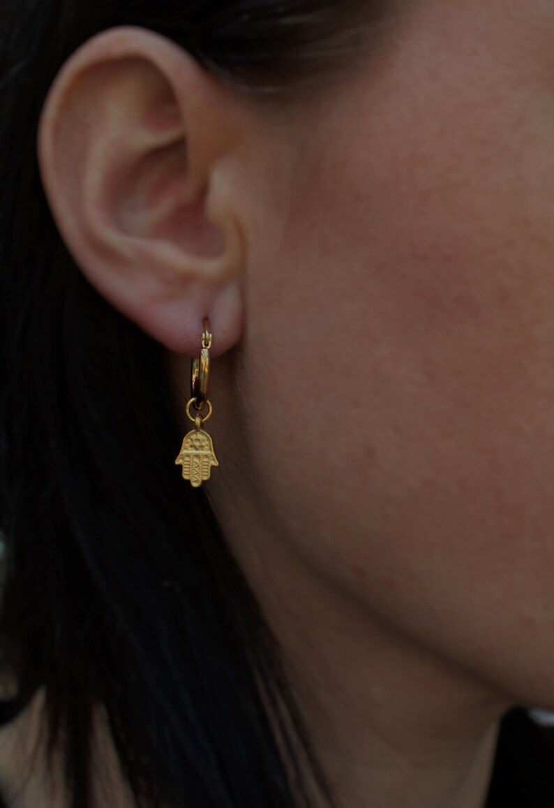 Tiny gold hamsa hoops small gold hoops dainty gold huggies | Etsy