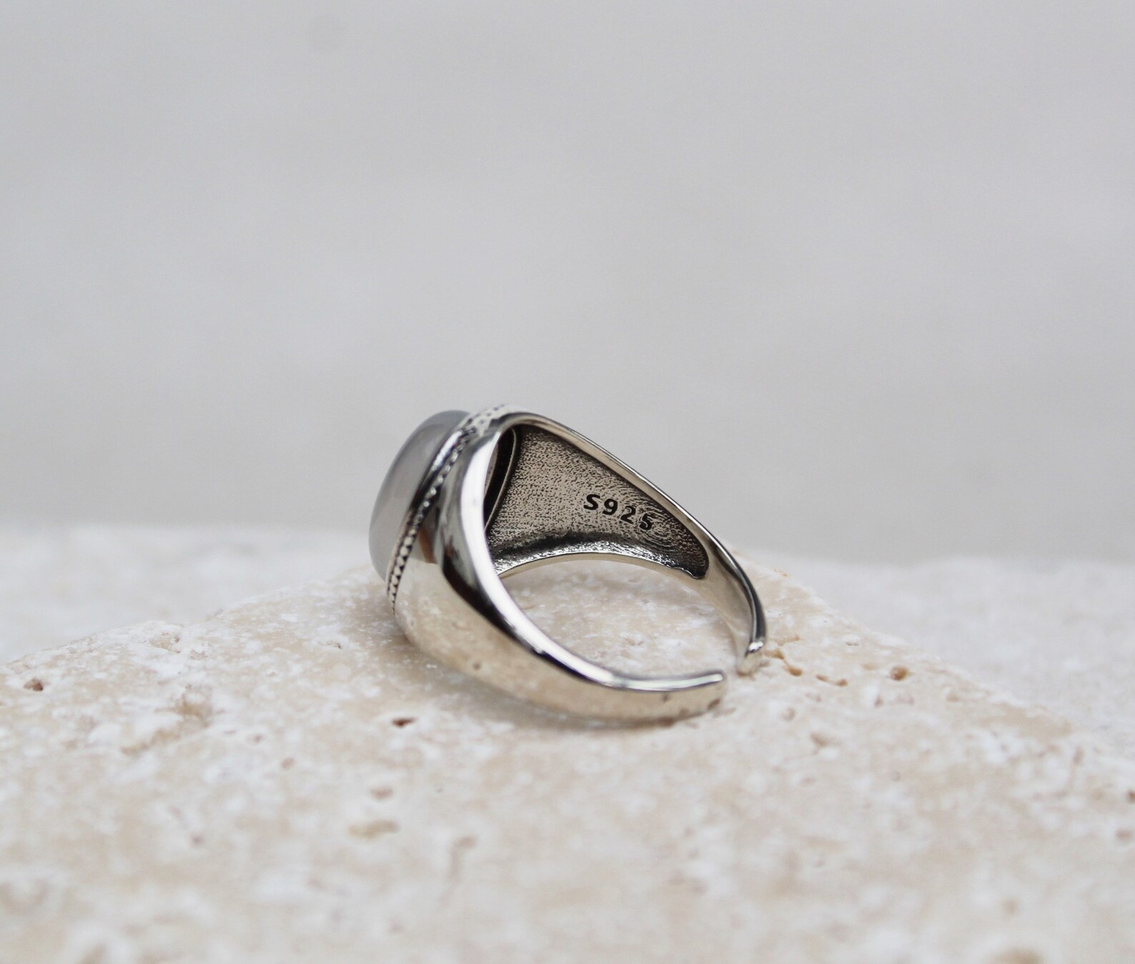 Chunky Sterling Silver Grey Agate Ring Modern Geometric - Etsy UK