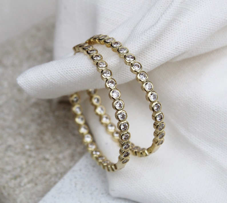 Large Cubic Zirconia Hoops Large Gold Statement Hoops Big - Etsy