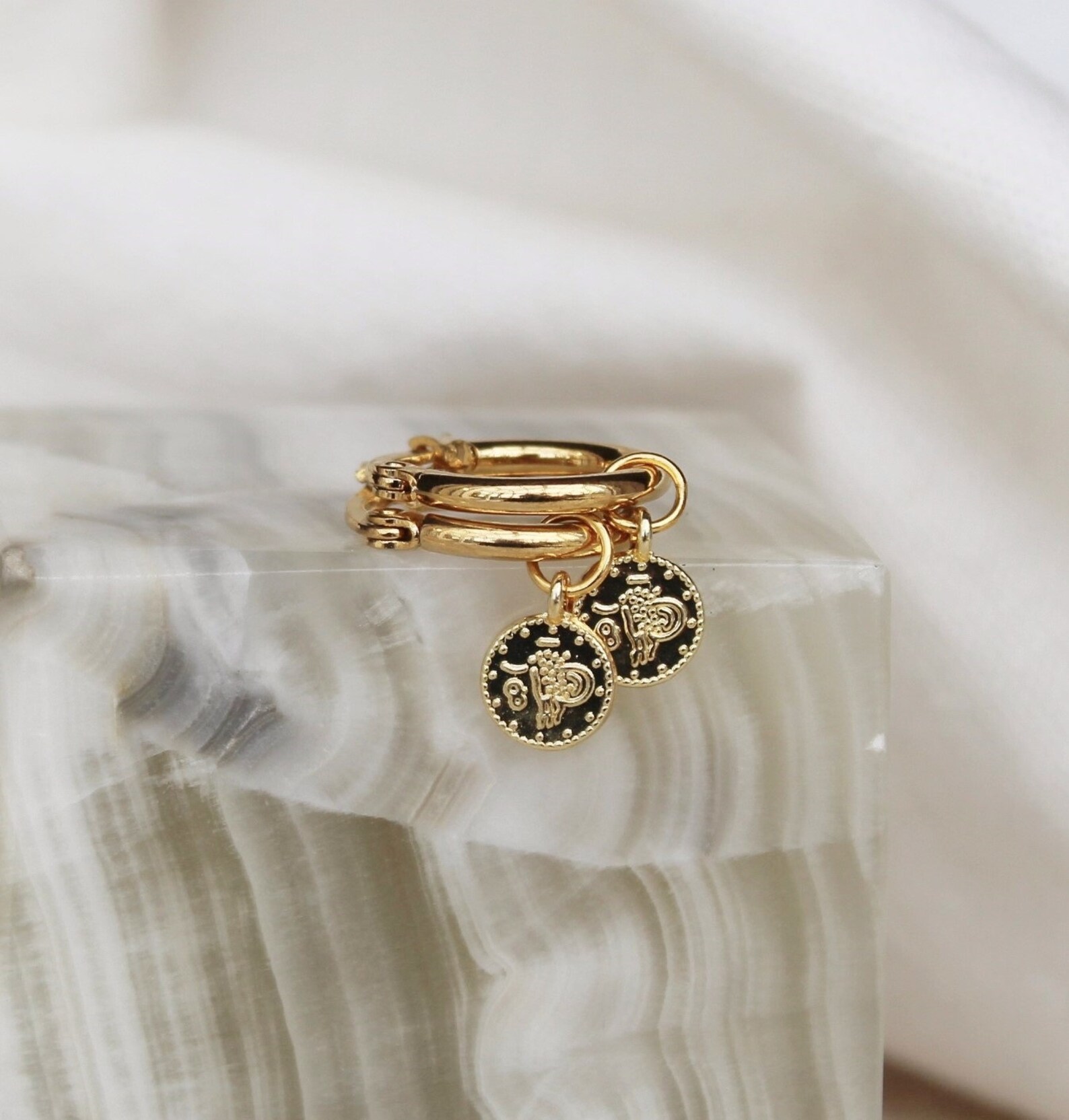 Tiny Gold Coin Hoops Small Gold Hoops Dainty Gold Huggies - Etsy