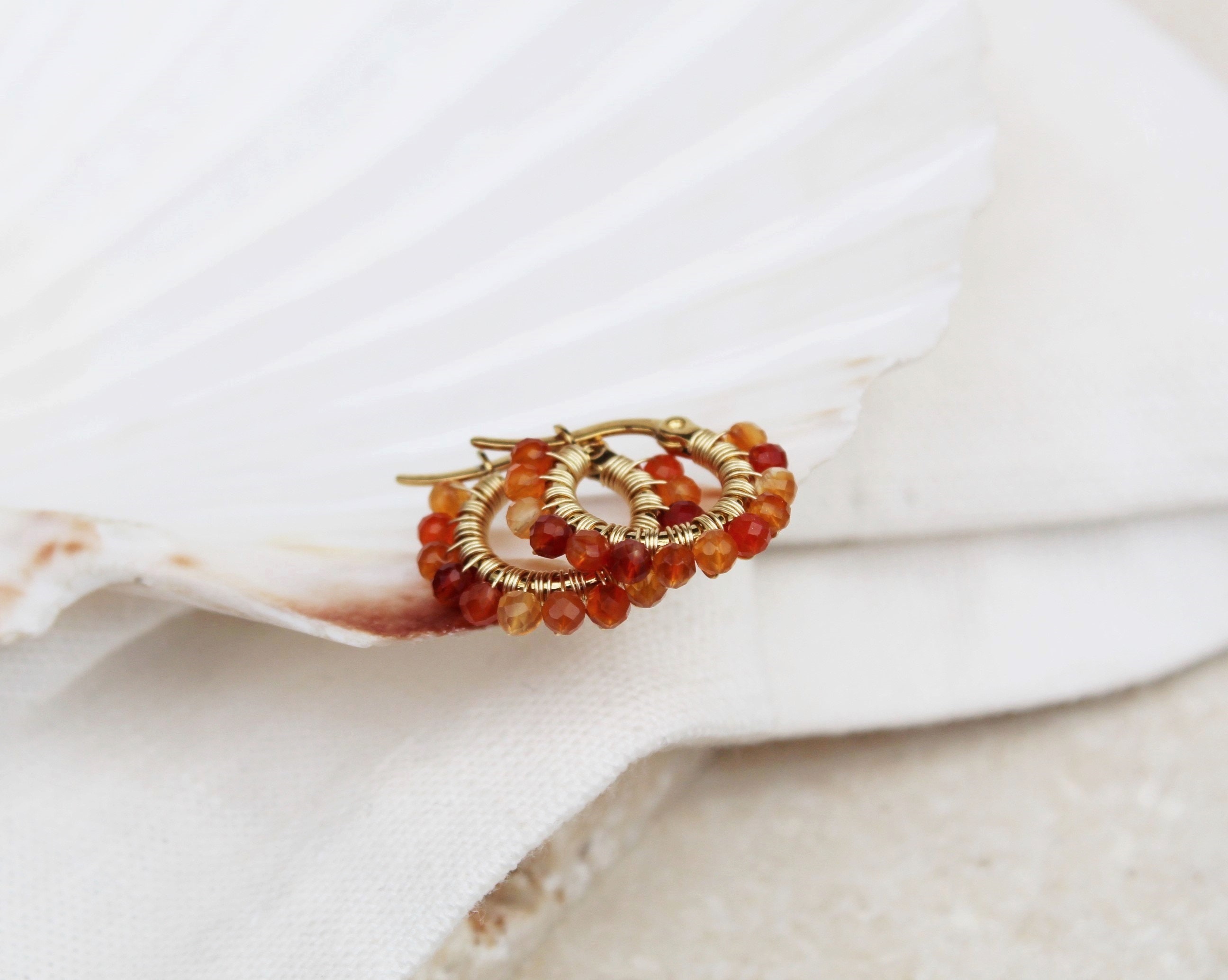 Amber Crystal Hoops Small Orange Stone Hoops Gemstone - Etsy UK