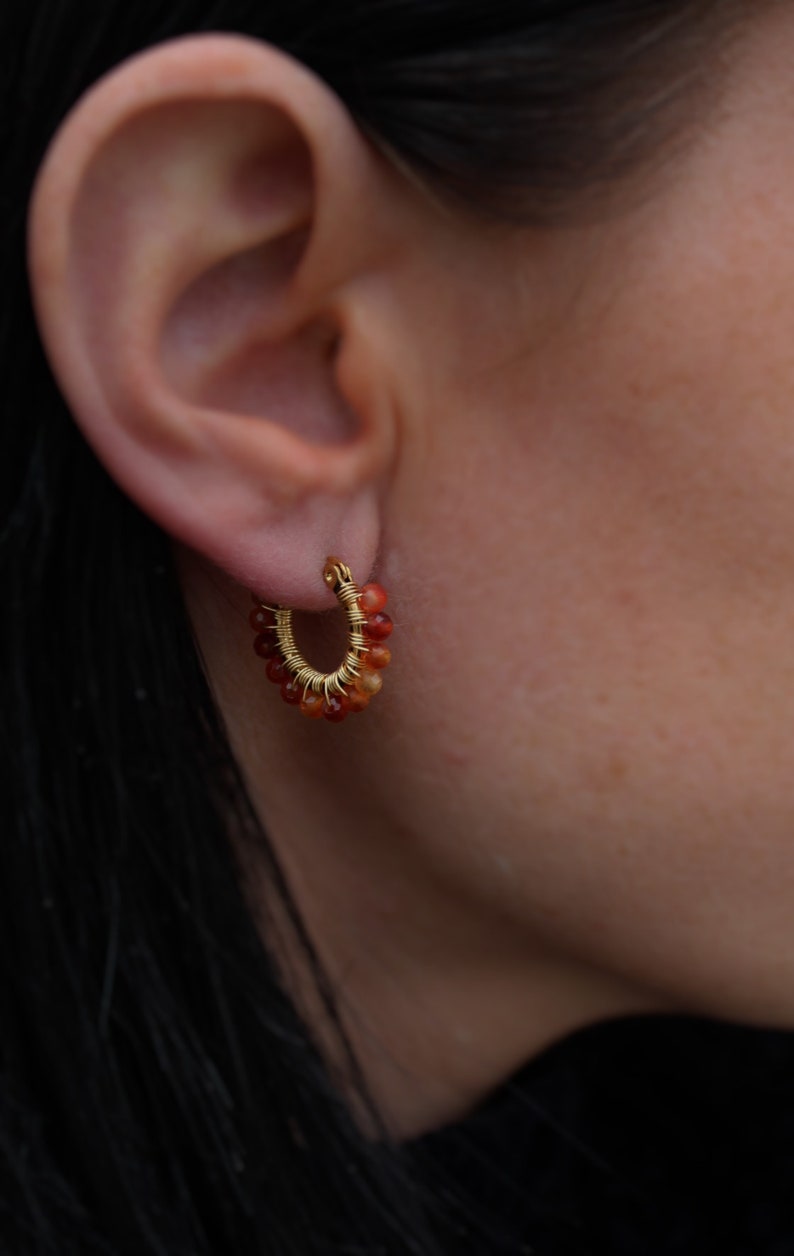 Amber Crystal Hoops Small Orange Stone Hoops Gemstone | Etsy UK