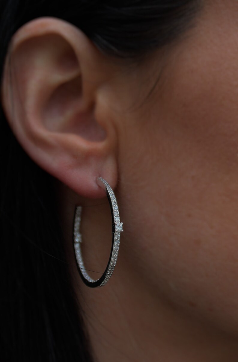 Large silver cz hoops large silver pave hoops big crystal | Etsy