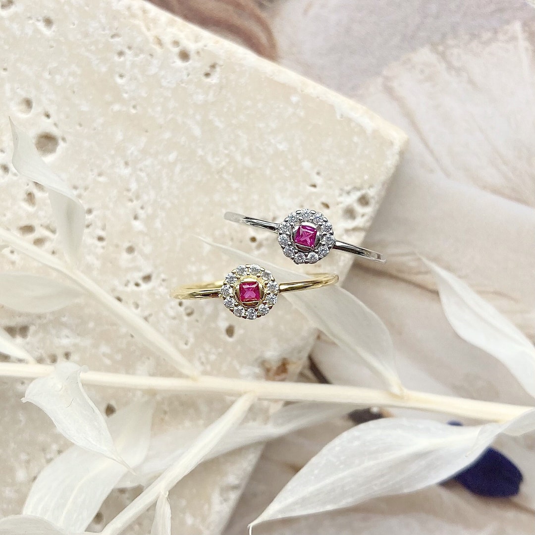 Small Dainty Ruby Ring , Sterling Silver Red Pink Gemstone Ring , July ...