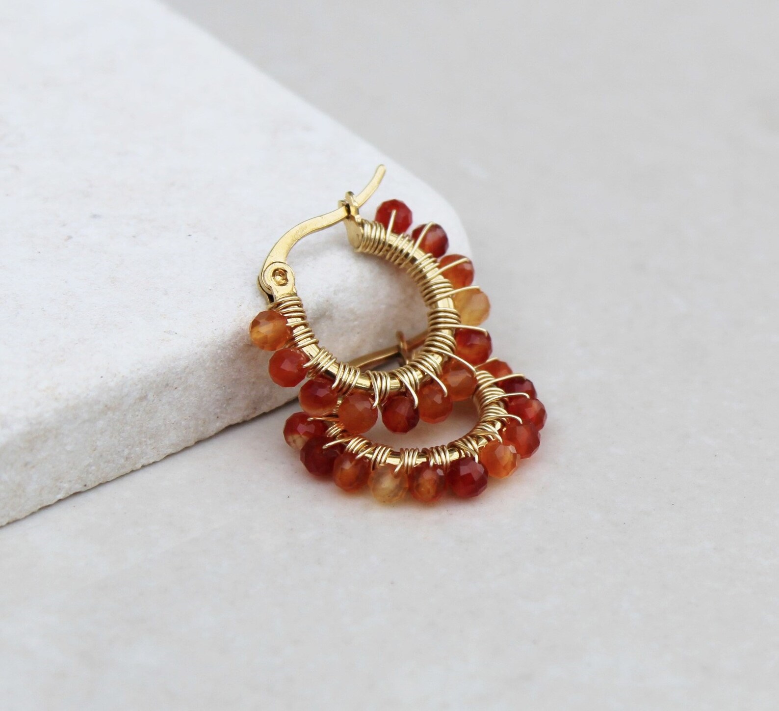 Amber Crystal Hoops Small Orange Stone Hoops Gemstone | Etsy UK