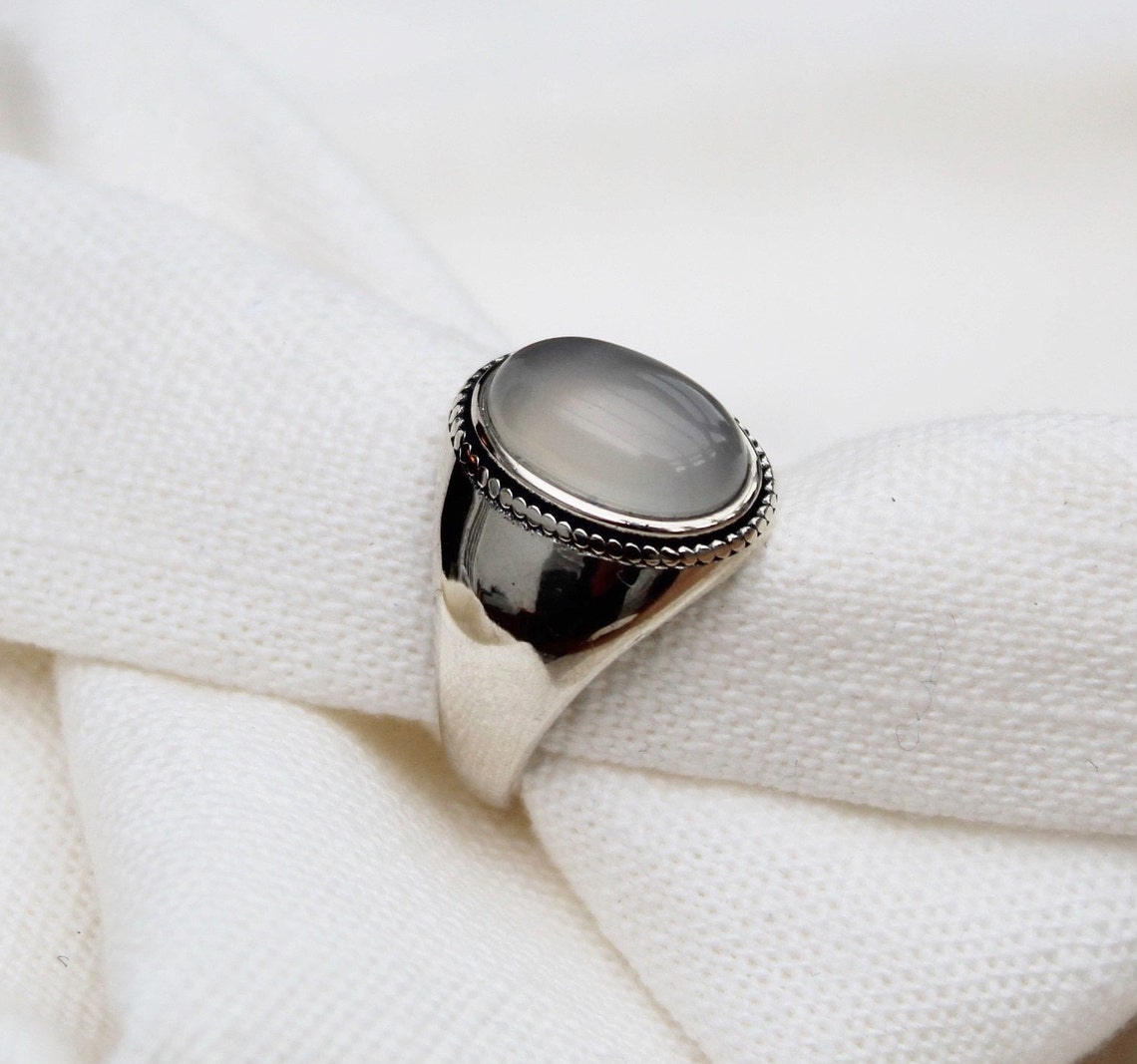 Chunky Sterling Silver Grey Agate Ring Modern Geometric - Etsy UK