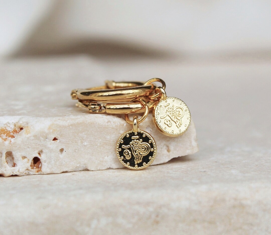 Tiny Gold Coin Hoops , Small Gold Hoops , Dainty Gold Huggies , Small ...