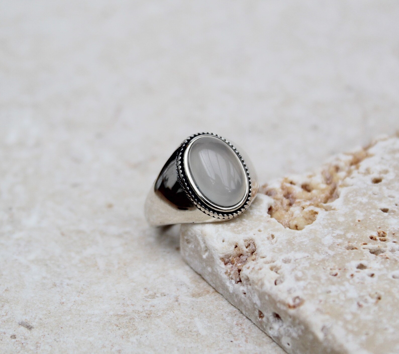 Chunky Sterling Silver Grey Agate Ring Modern Geometric - Etsy UK