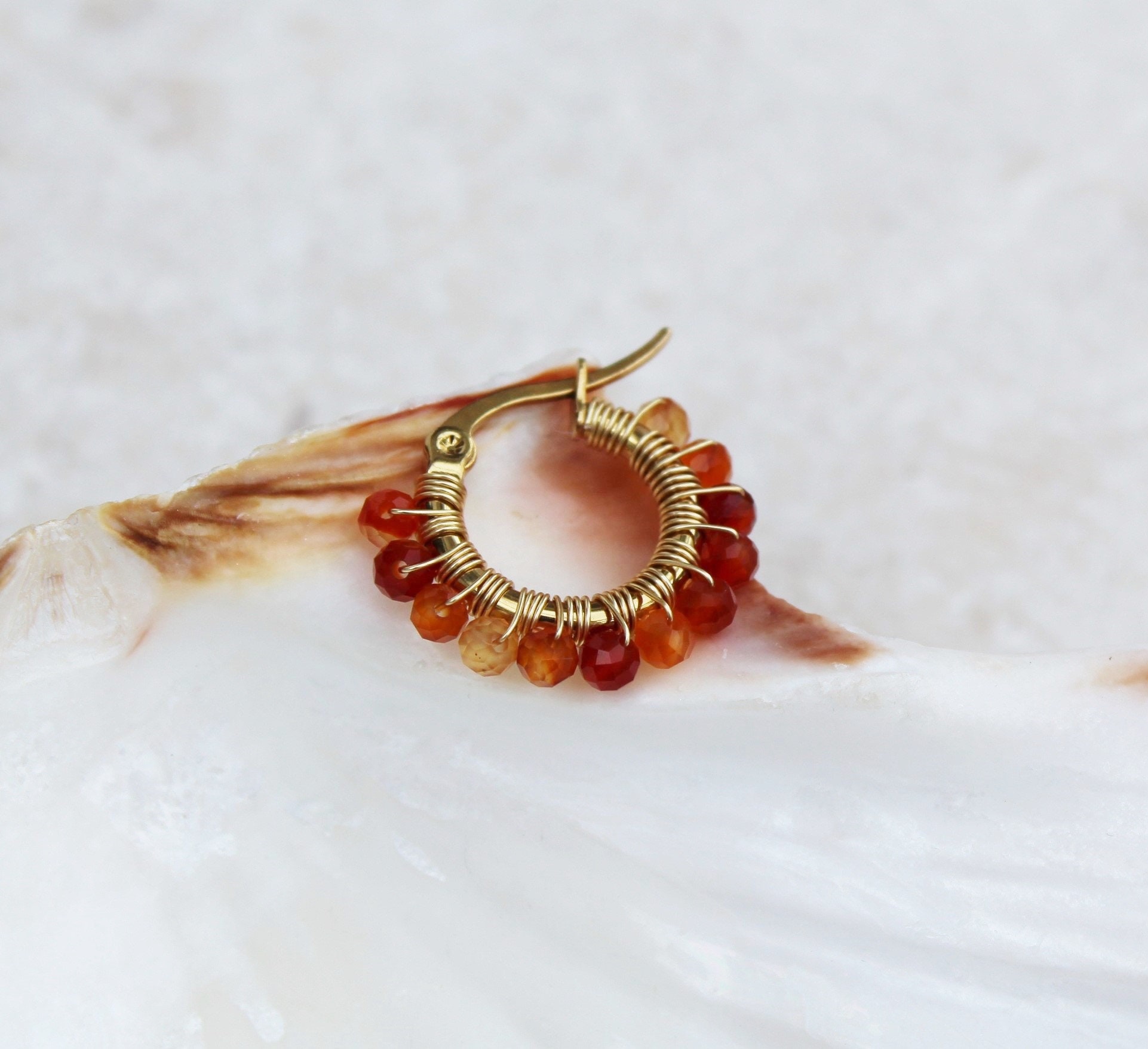 Amber Crystal Hoops Small Orange Stone Hoops Gemstone | Etsy UK