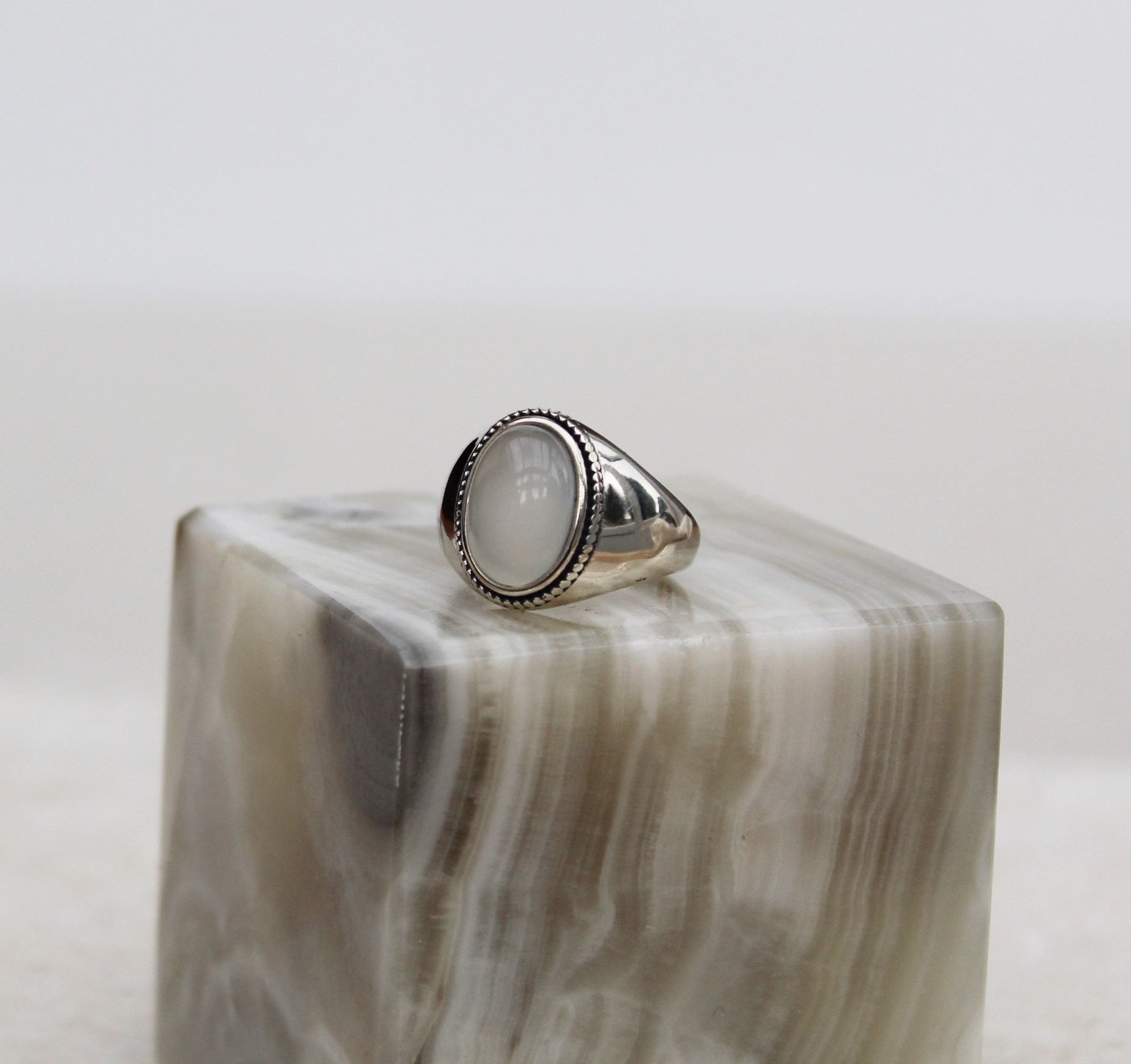 Chunky Sterling Silver Grey Agate Ring Modern Geometric - Etsy UK