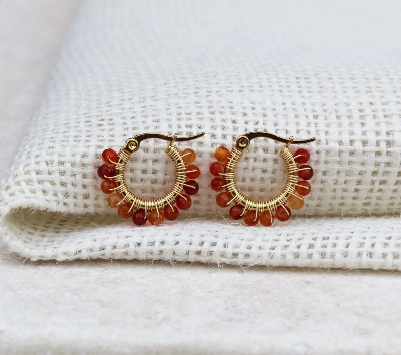 Amber Crystal Hoops Small Orange Stone Hoops Gemstone | Etsy UK