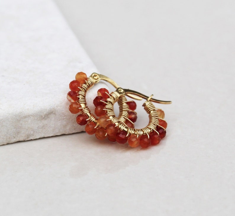 Amber Crystal Hoops Small Orange Stone Hoops Gemstone | Etsy UK