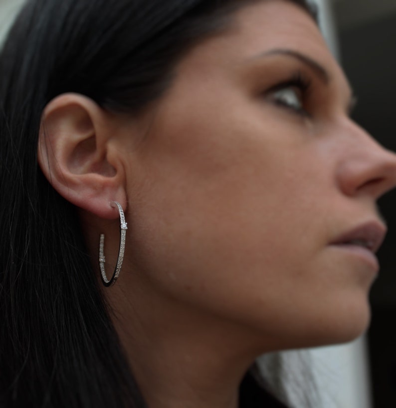 Large silver cz hoops large silver pave hoops big crystal | Etsy