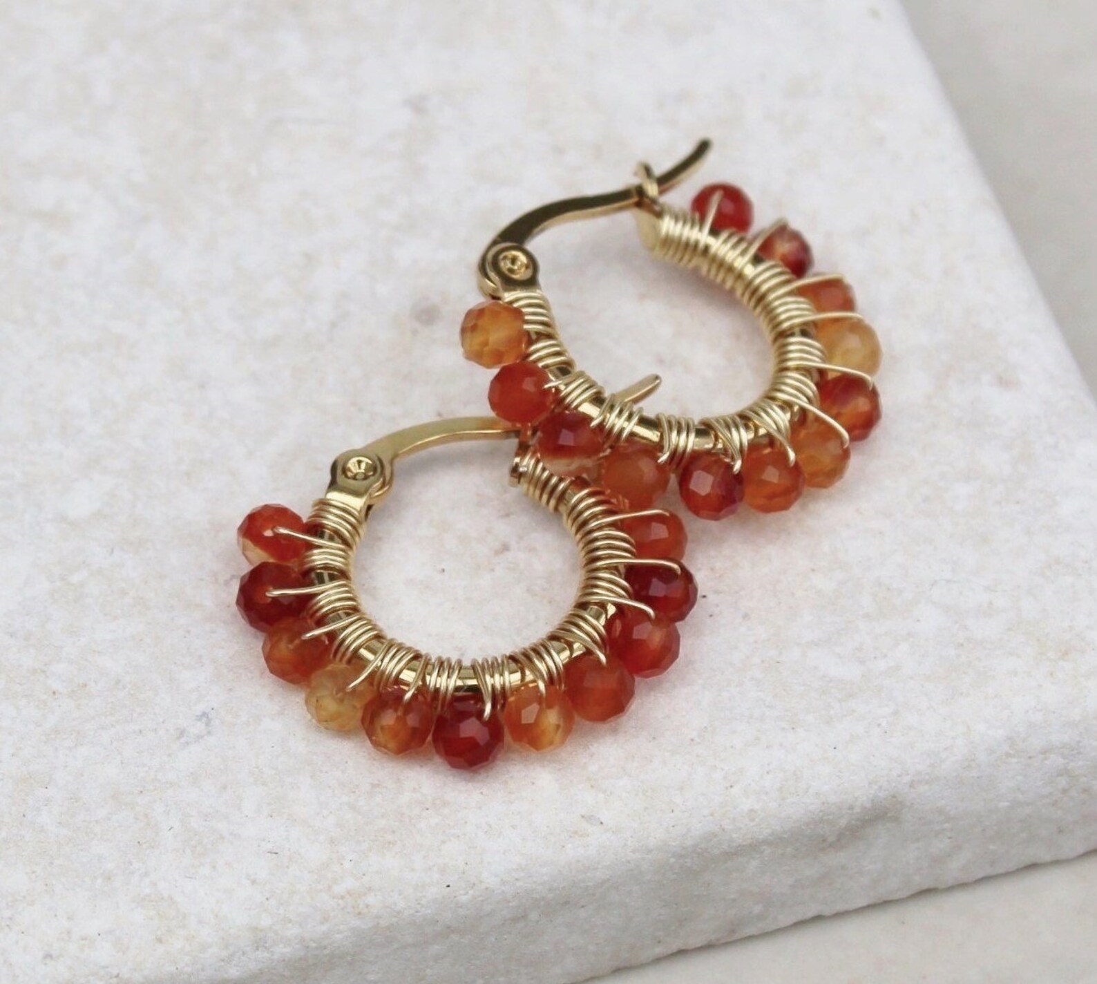 Amber Crystal Hoops Small Orange Stone Hoops Gemstone | Etsy UK