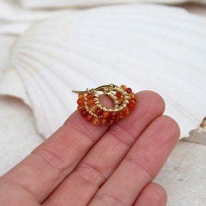 Amber Crystal Hoops , Small Orange Stone Hoops , Gemstone Hoops , Small ...