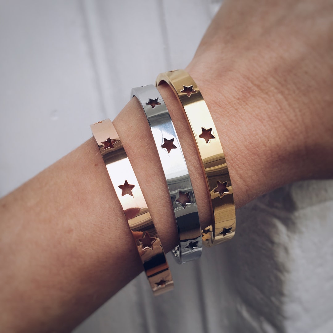 Chunky Silver Bangle , Rose Gold Star Bangle , Stacking Bangle , Chunky ...