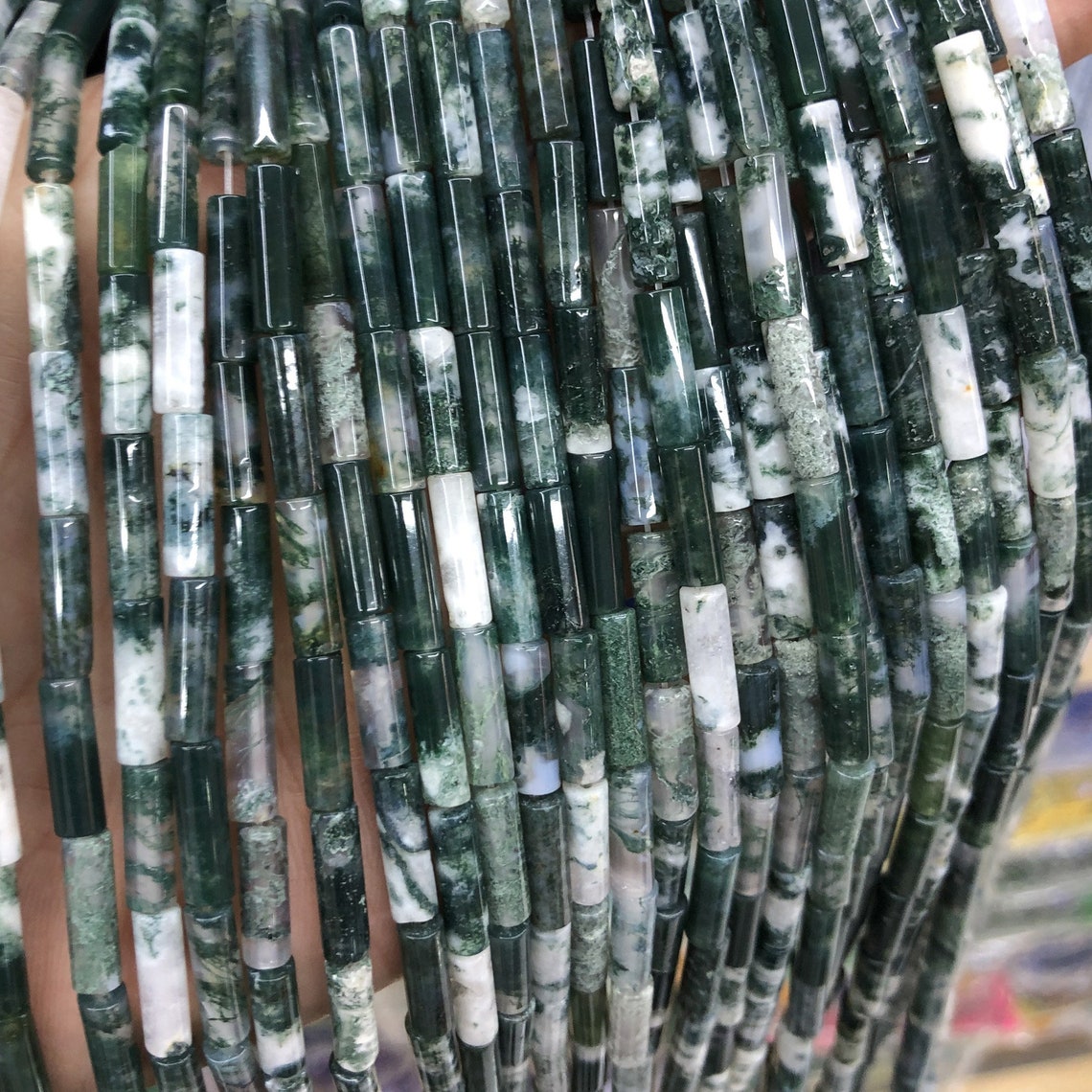 4x13mm Tree Agate Beads Tube Beads Natural Gemstone Beads | Etsy