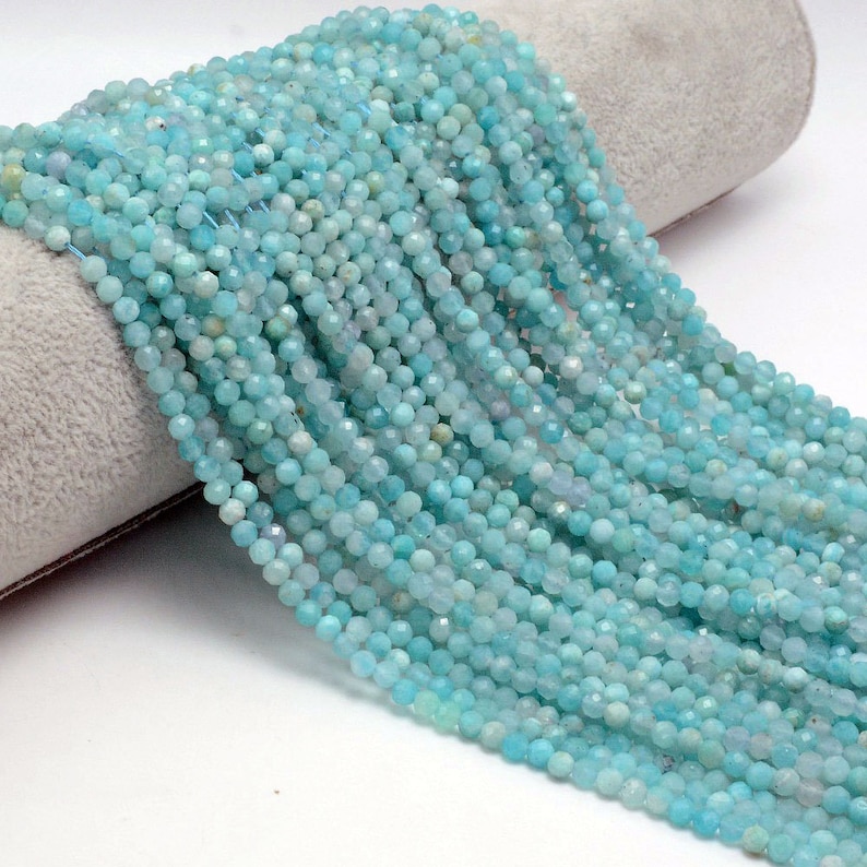 Amazonite Faceted Beads, Natural Gemstone Beads, Round Small Beads 2mm ...