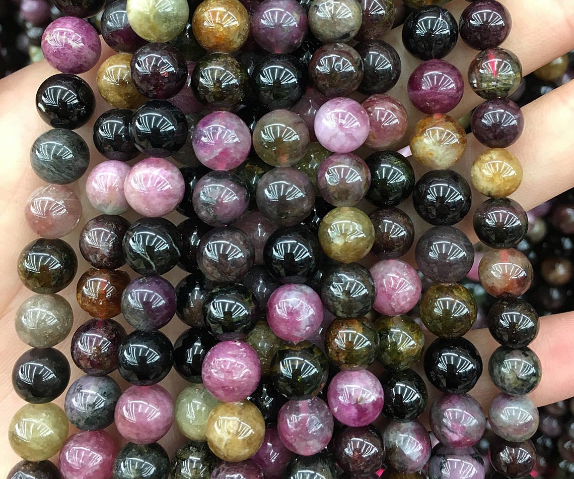 AA, Rainbow Tourmaline Beads, Natural Gemstone Beads, Round Stone Beads ...
