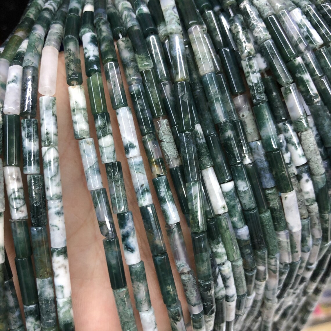 4x13mm Tree Agate Beads Tube Beads Natural Gemstone Beads | Etsy