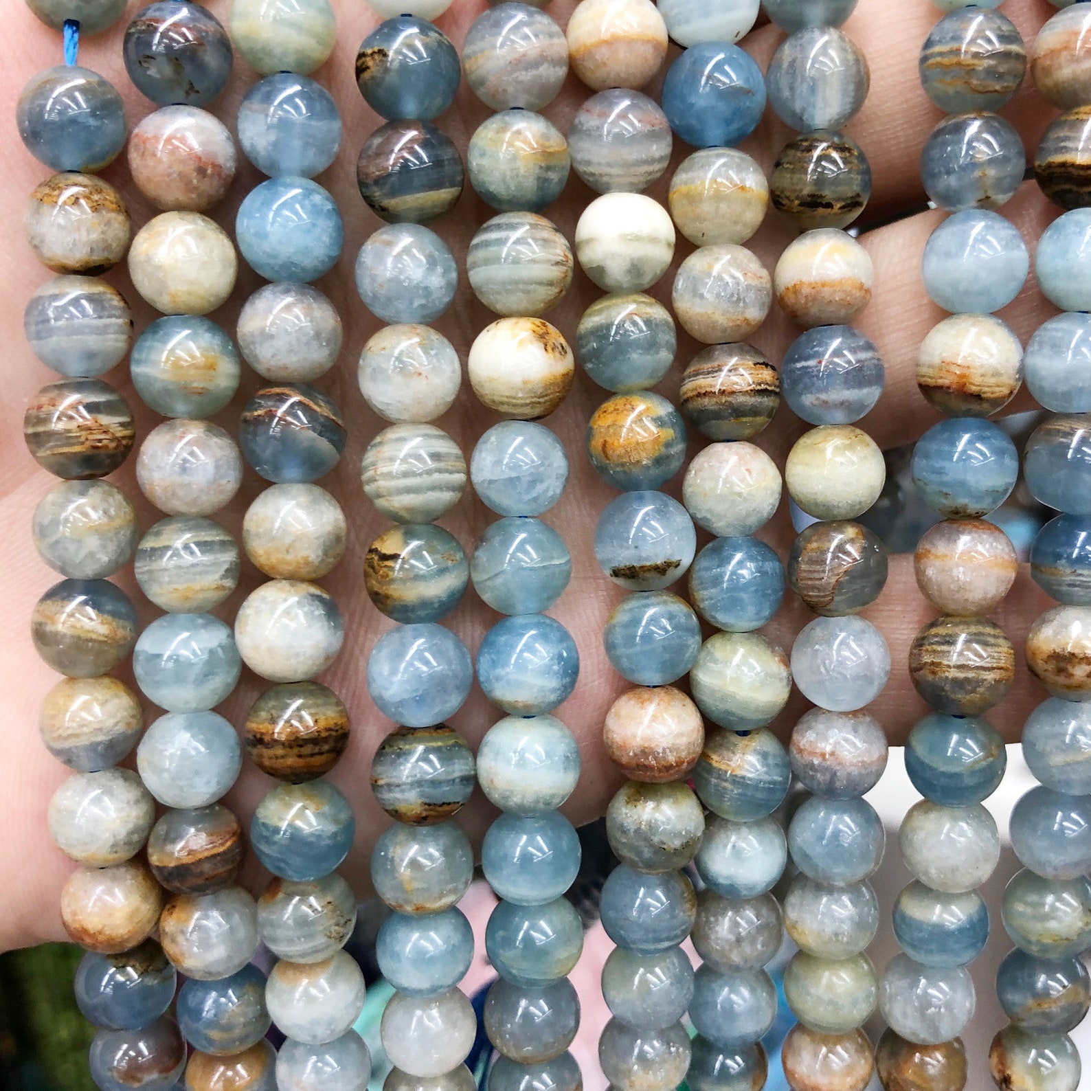 Blue Calcite Beads, Natural Gemstone Beads, Round Calcite Stone Beads ...