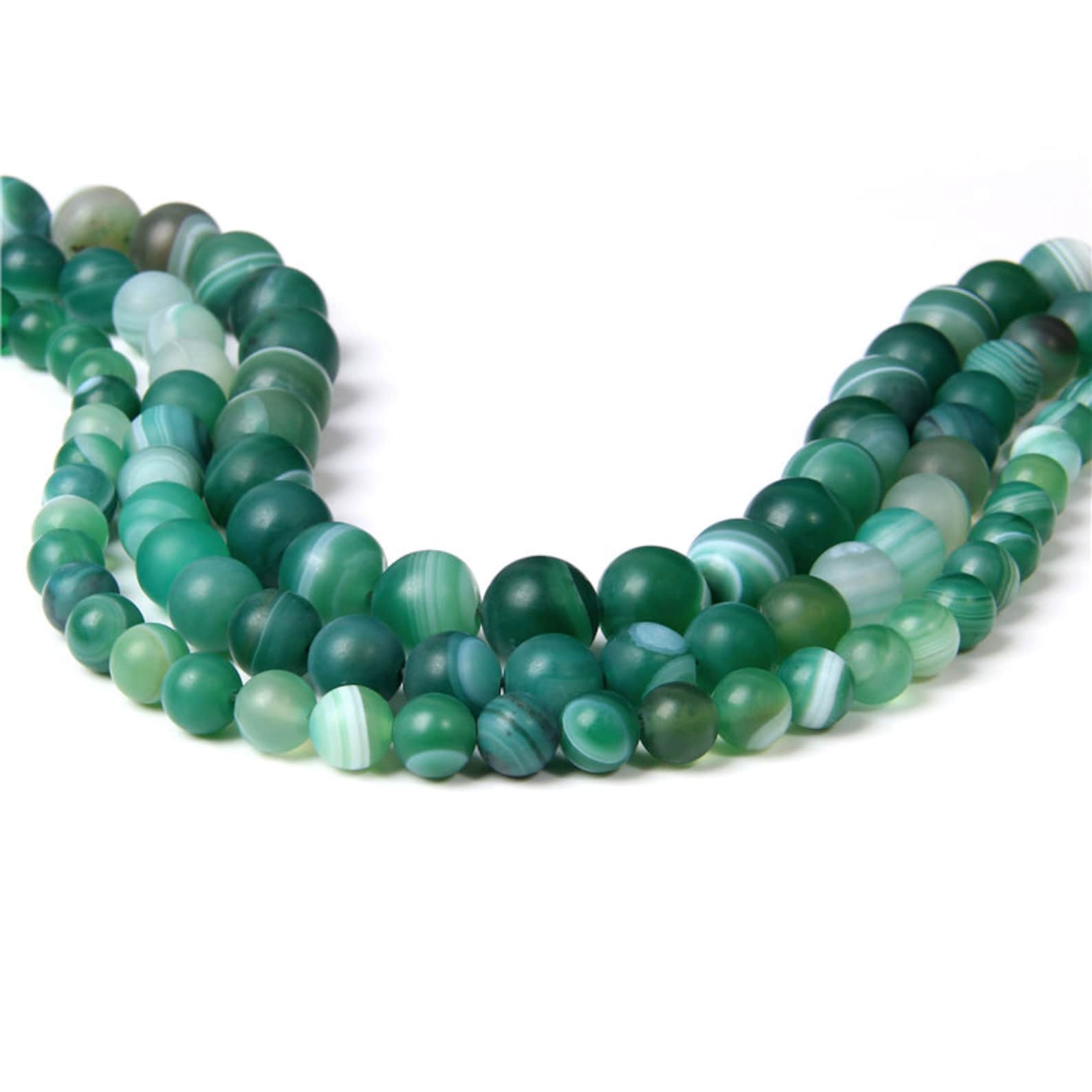 Green Striped Agate Matte Beads Natural Gemstone Beads Round | Etsy