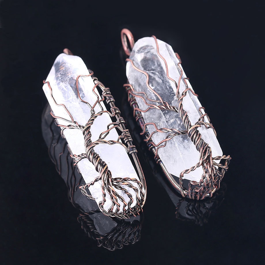 Crystal Pendant Natural Gemstone Beads Antique Copper Wire | Etsy