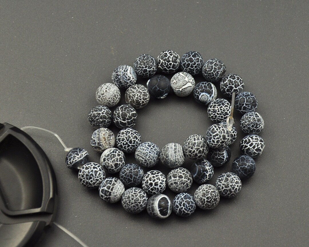 Black Frosted Agate Beads, Matte Round Gemstone Beads - 14'' Strand - Etsy