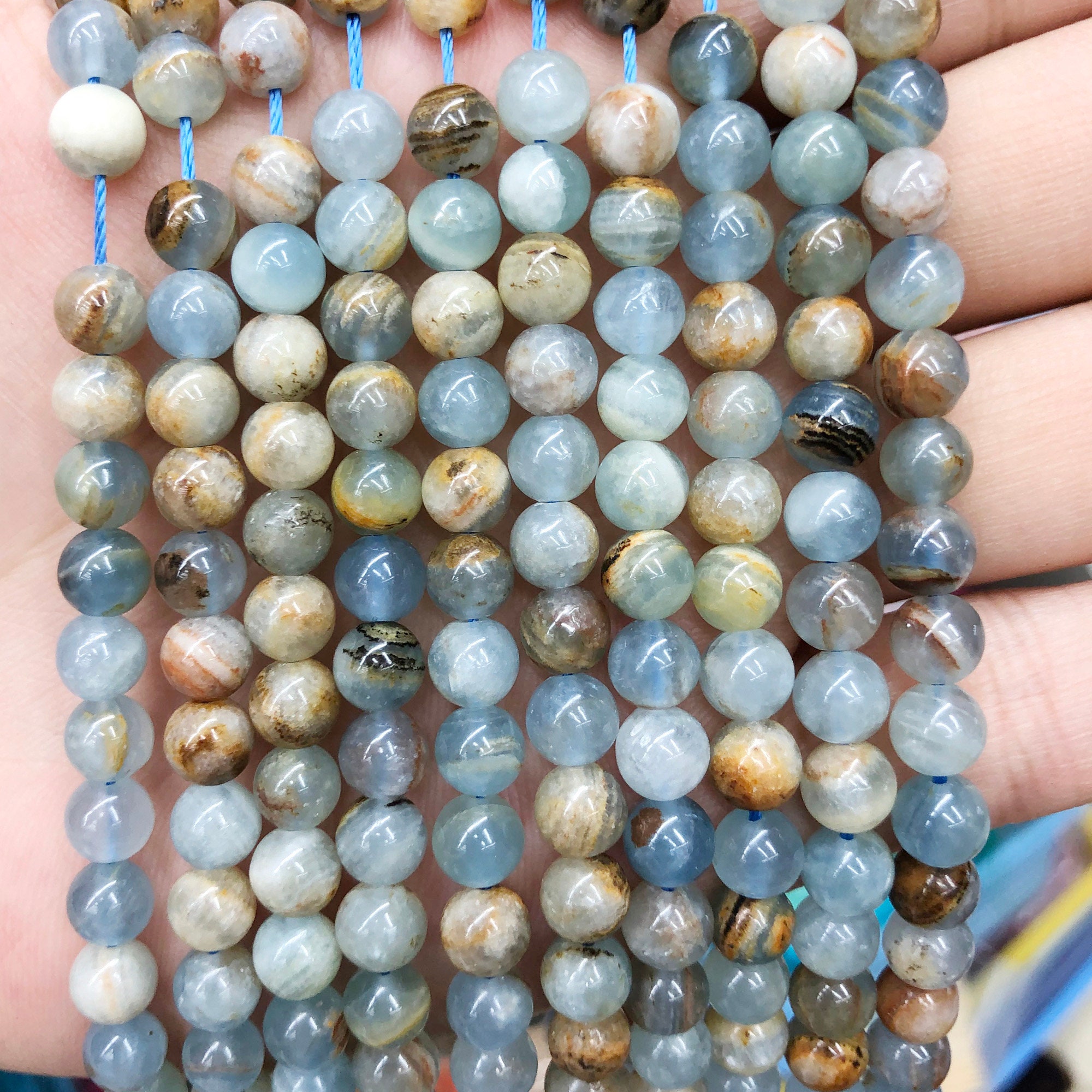 Blue Calcite Beads, Natural Gemstone Beads, Round Calcite Stone Beads ...