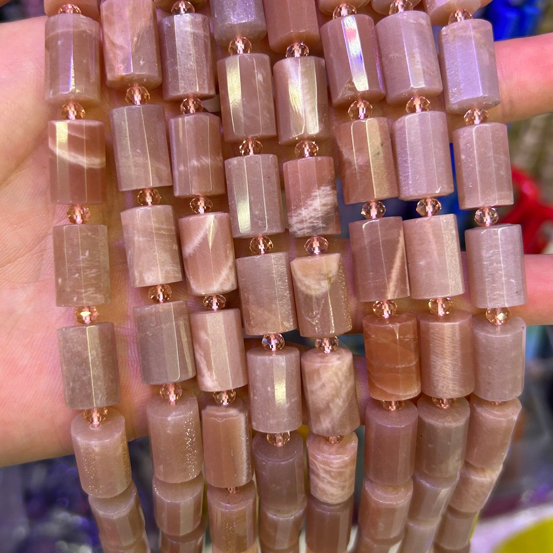 Sunstone Tube Stone Beads Natural Gemstone Beads, Faceted Beads 10x14mm ...