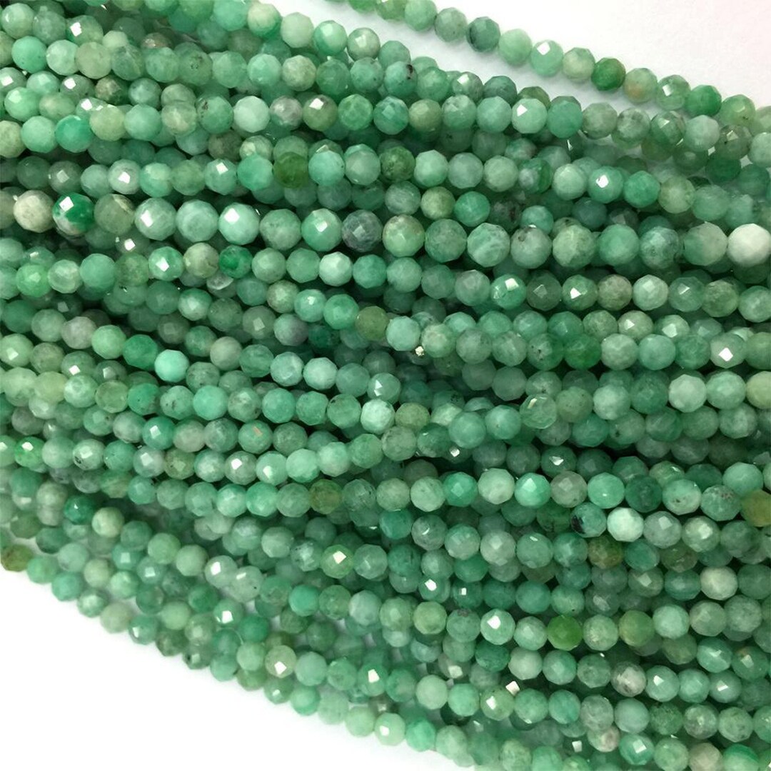 Emerald Faceted Beads, Natural Gemstone Beads, Green Round Semi ...