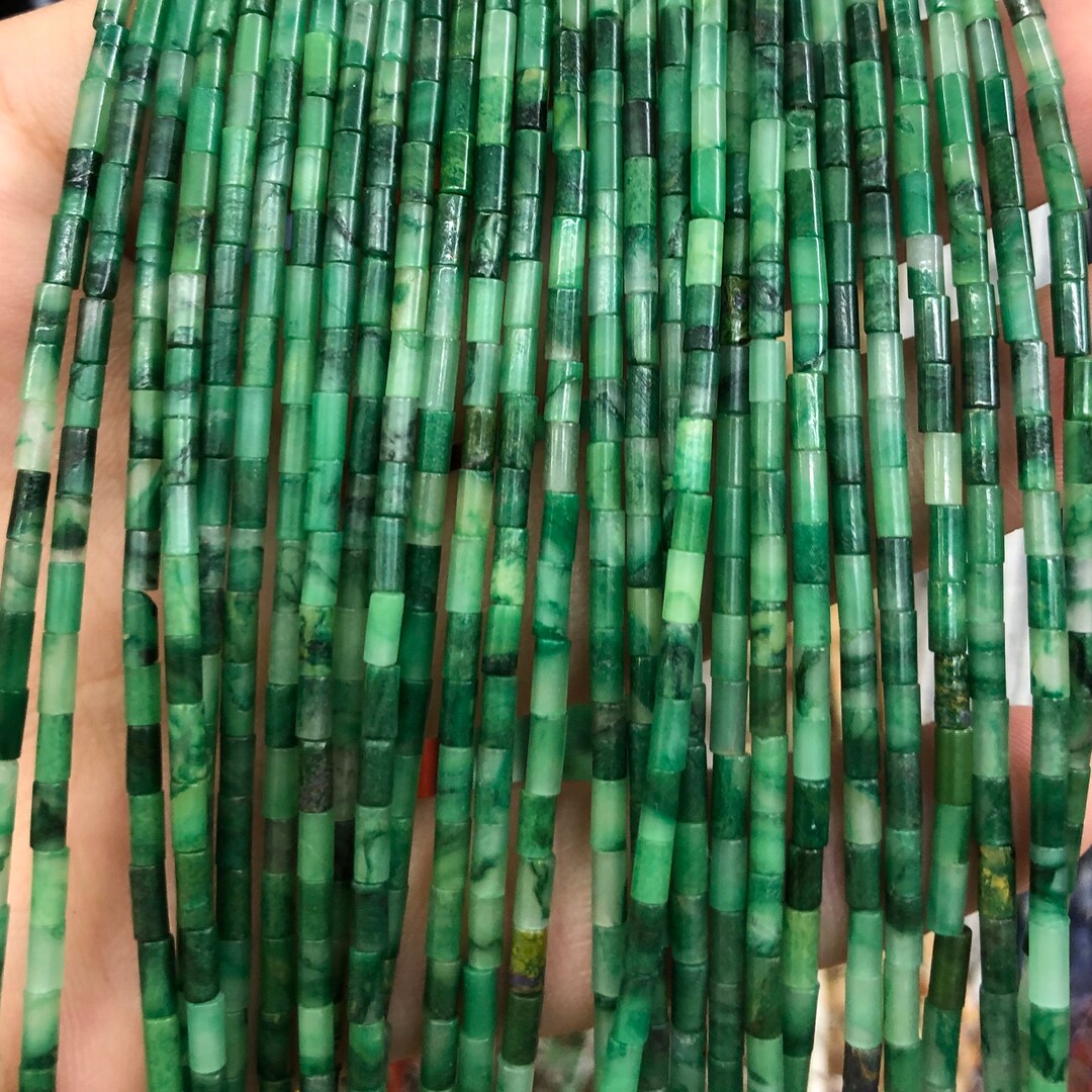 Afrian Jade Tube Beads, Natural Gemstone Beads, Green Stone Beads 2x4mm ...