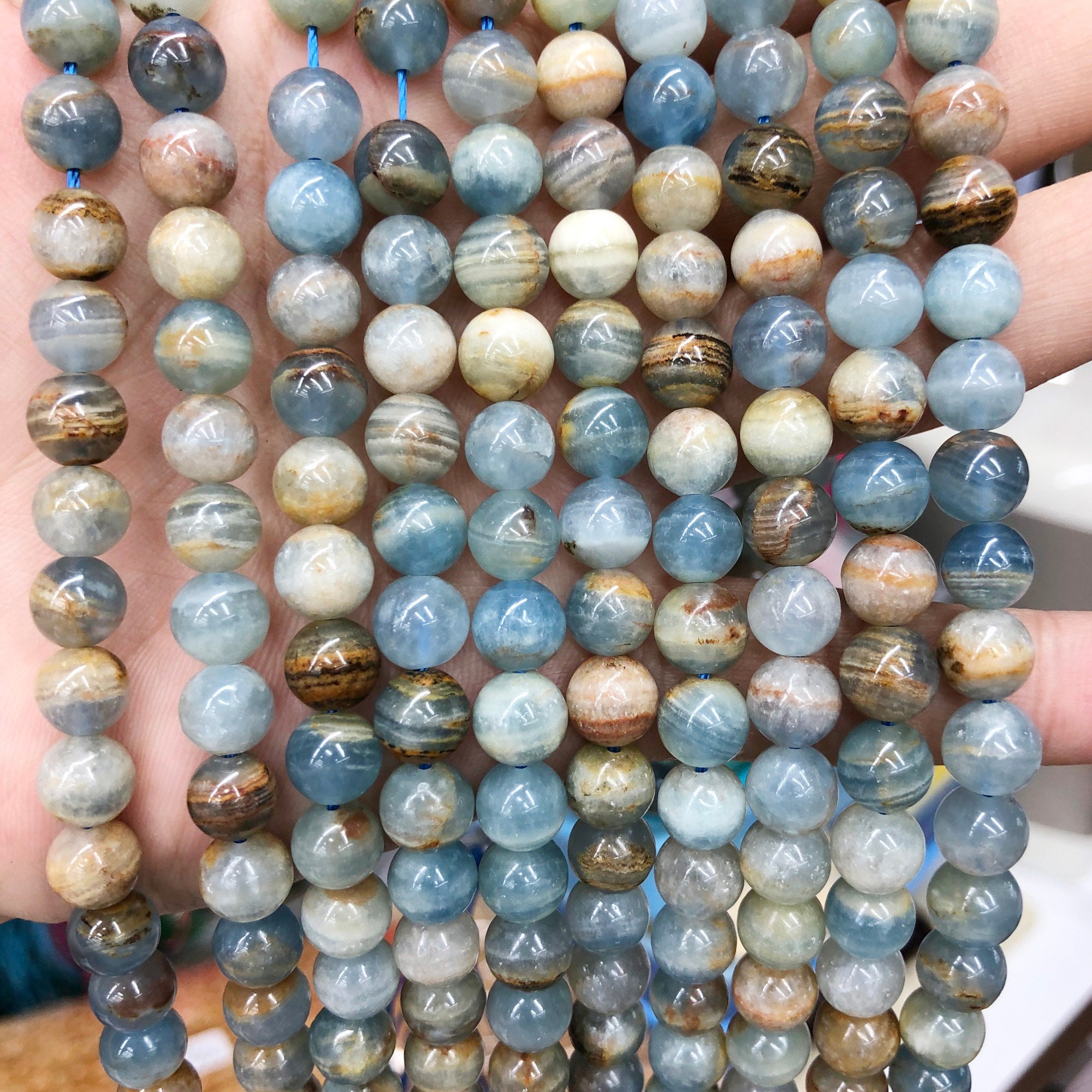 Blue Calcite Beads Natural Gemstone Beads Yellow Round Stone | Etsy