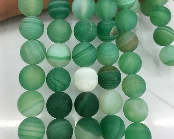 Green Striped Agate Matte Beads Natural Gemstone Beads Round | Etsy