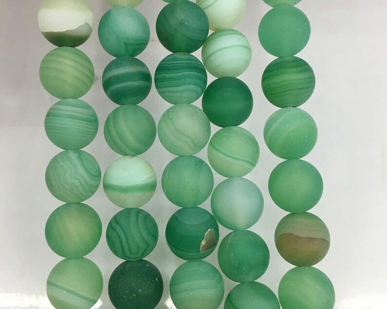 Green Striped Agate Matte Beads Natural Gemstone Beads Round | Etsy