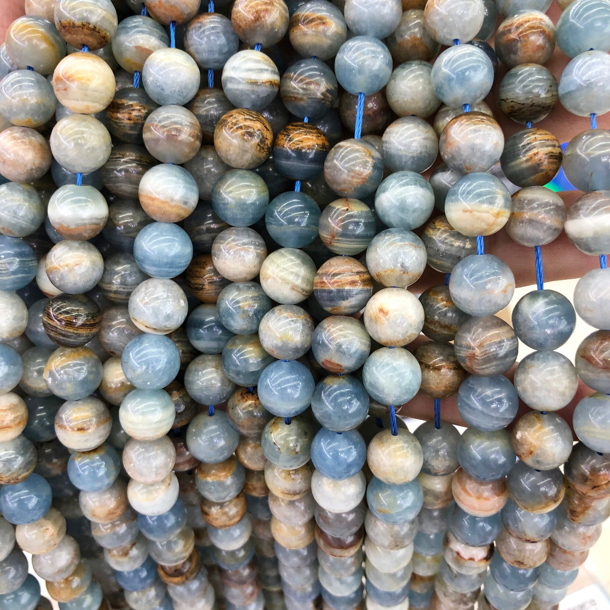 Blue Calcite Beads Natural Gemstone Beads Yellow Round Stone | Etsy