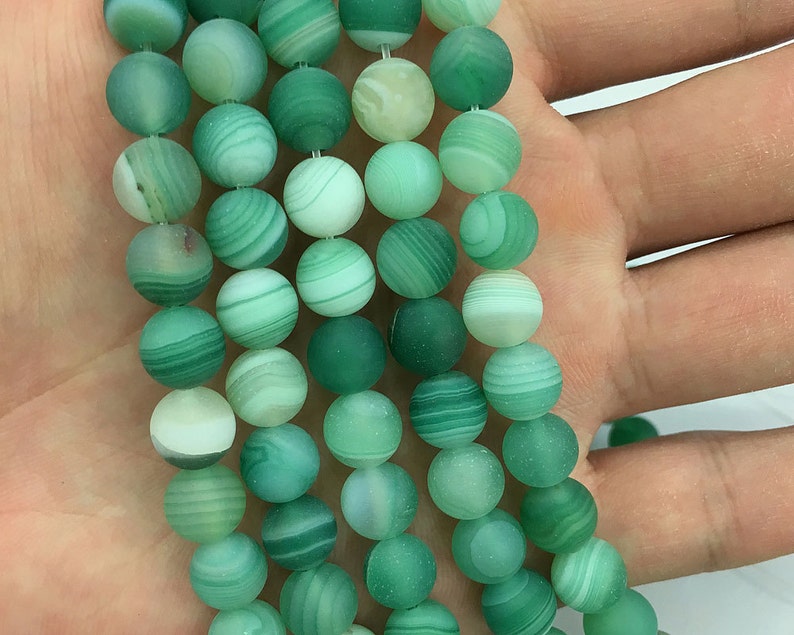 Green Striped Agate Matte Beads Natural Gemstone Beads Round | Etsy