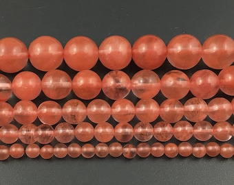 1 Full Strand 15 Loose Round Semi Precious Created Fruity Pink Cherry ...