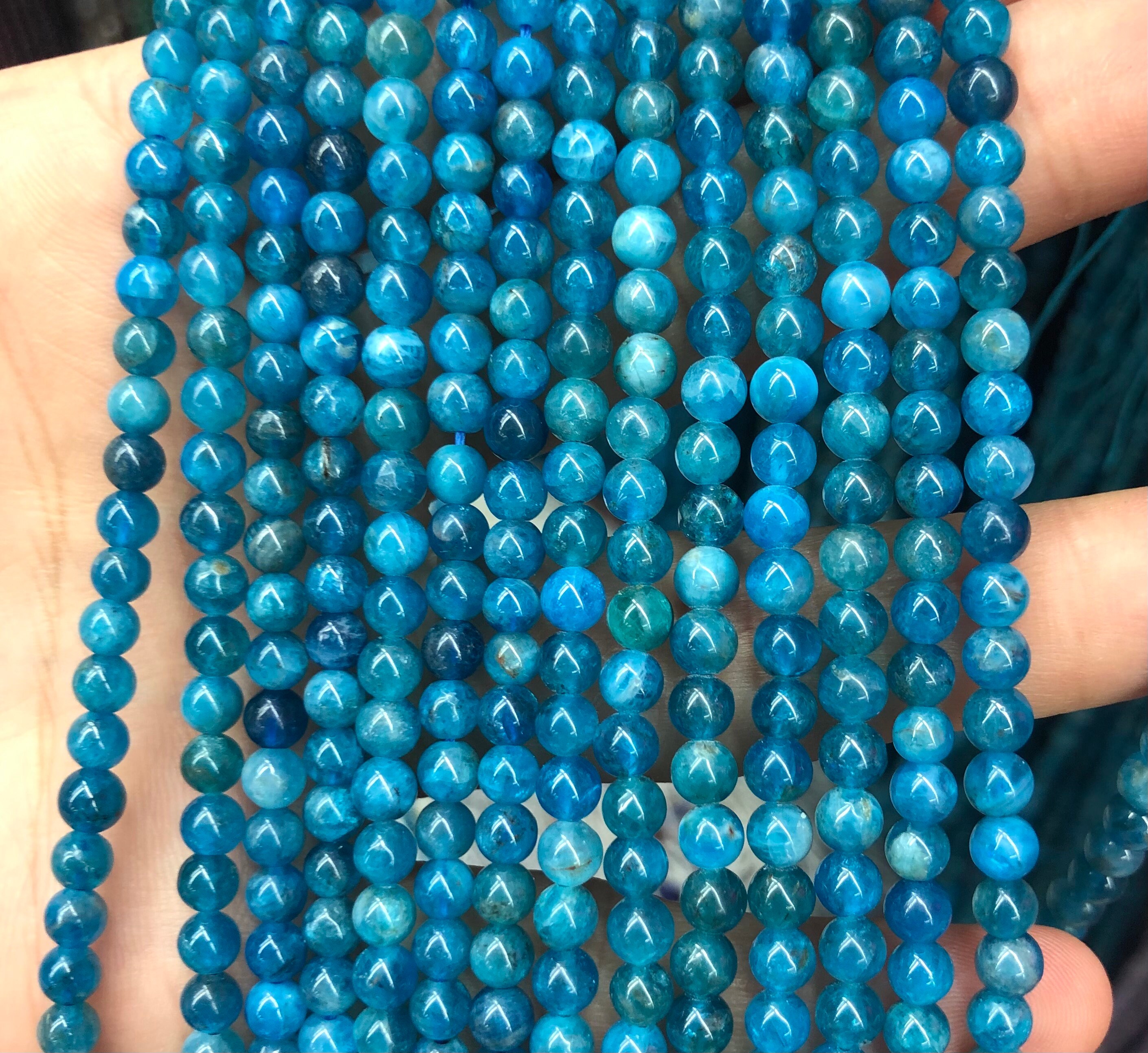 Blue Apatite Beads, Natural Gemstone Beads, Round Stone Beads 4mm 6mm ...