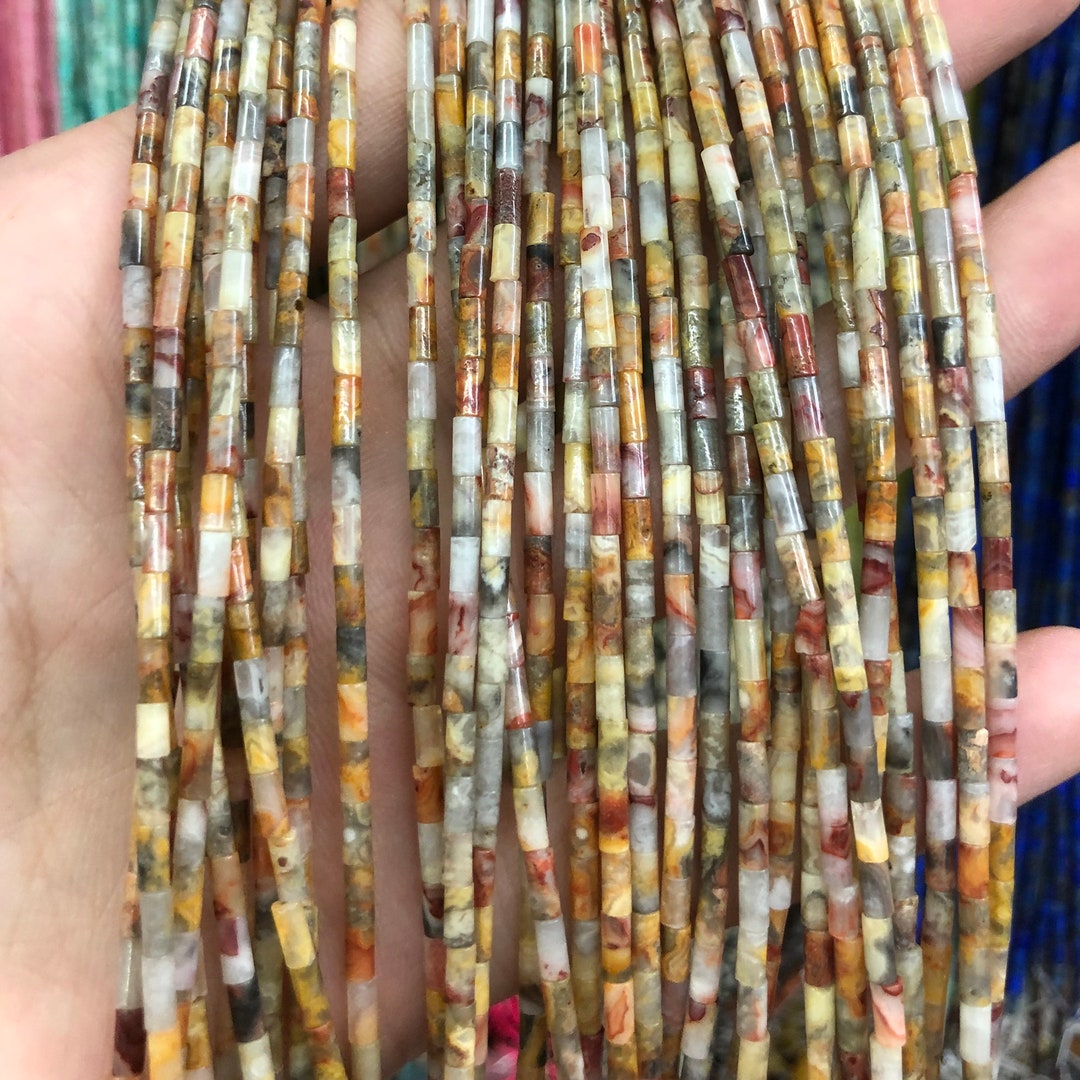 Crazy Agate Tube Beads, Natural Stone Beads for Jewelry Making 2x4mm 15 ...