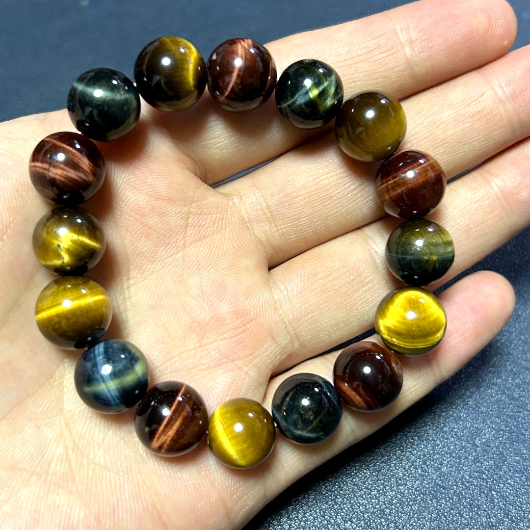 3 Color Tiger Eye Bracelets for Women Men, Stone Beads Bracelet, Yoga ...