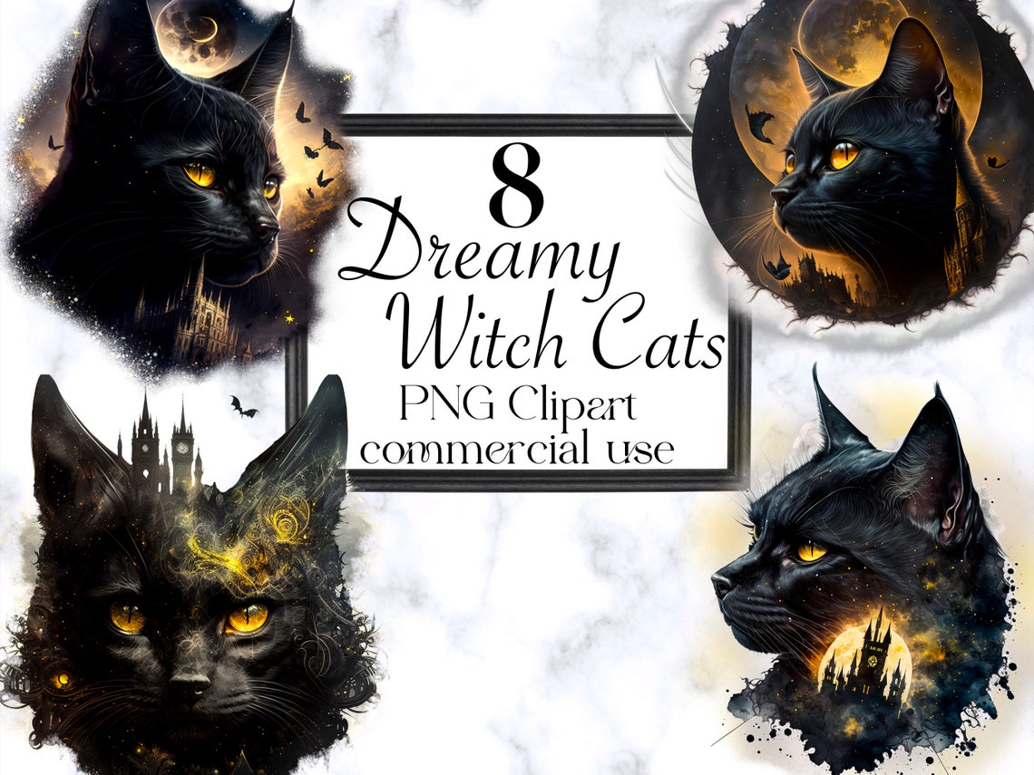 Black Witch Cats Clipart Fantasy Clipart Fairytale Witchy - Etsy