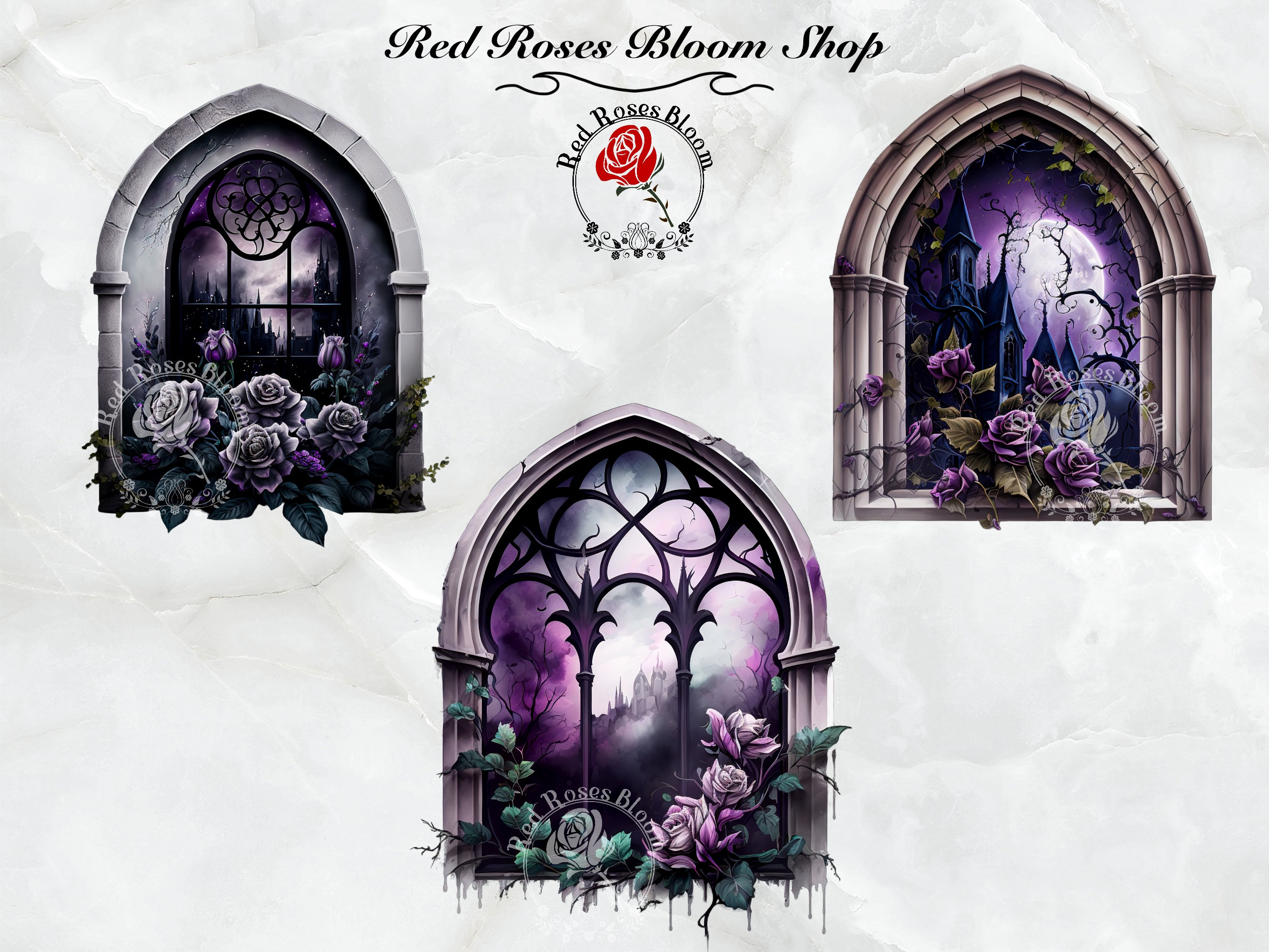 Gothic Window Clipart, Vampire Fantasy Clipart, Black and Purple Gothic ...