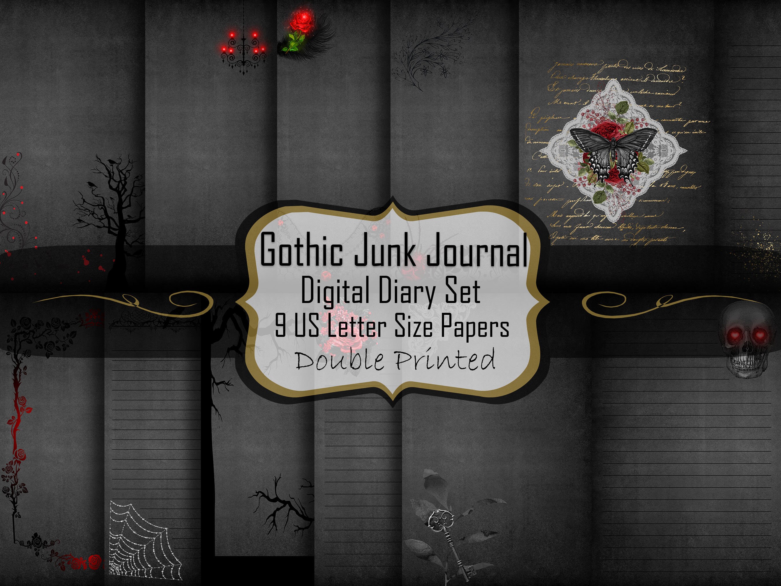 Gothic Diary Gothic Junk Journal Goth Digital Paper Set - Etsy