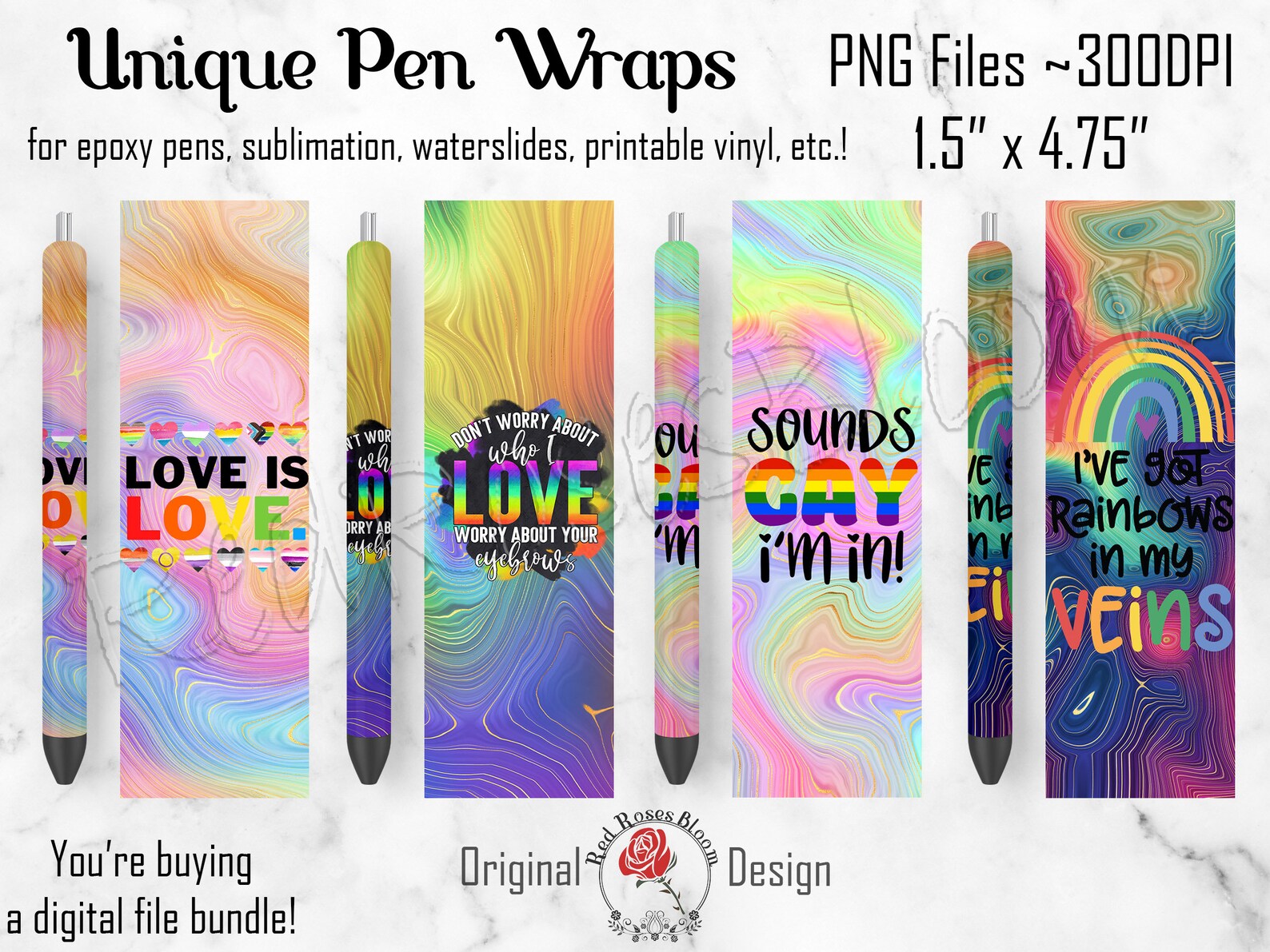 Free Love, LGBTQ Pen Wraps, Pride Sublimation Pens, Rainbow Gay Pen ...