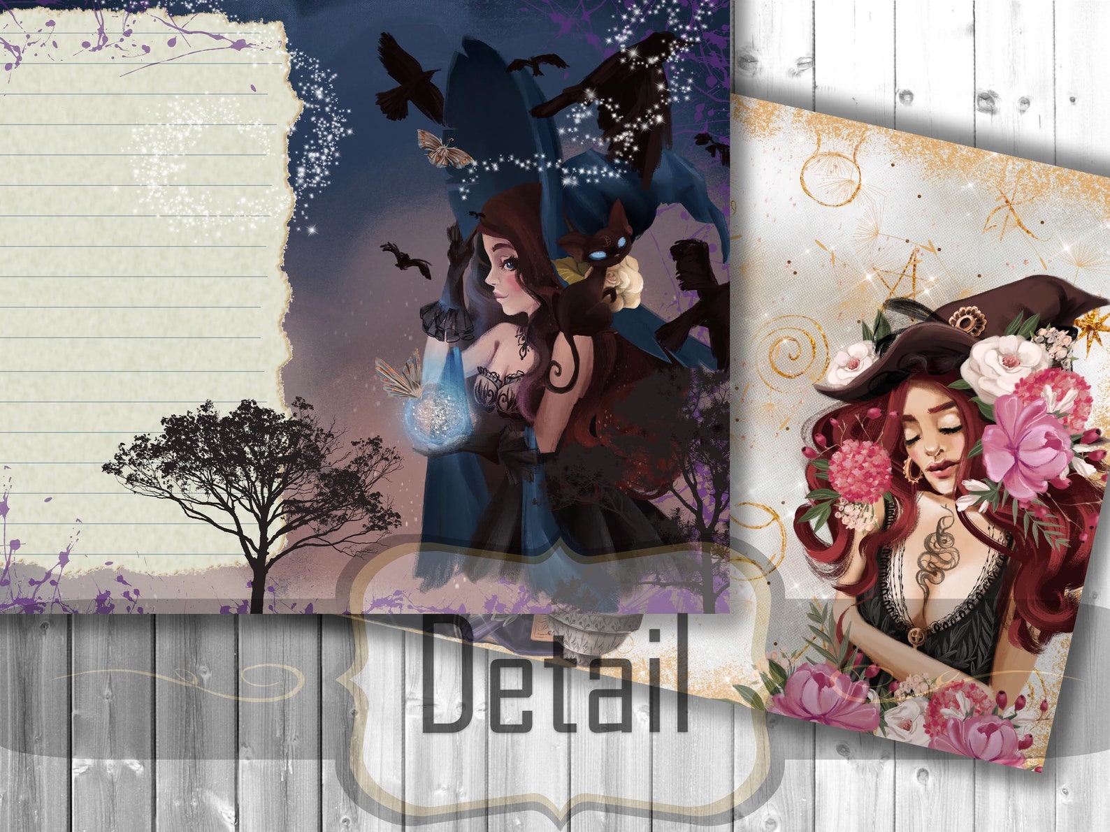 Moon Witch Digital Journal Papers Fantasy Gothic Diary - Etsy