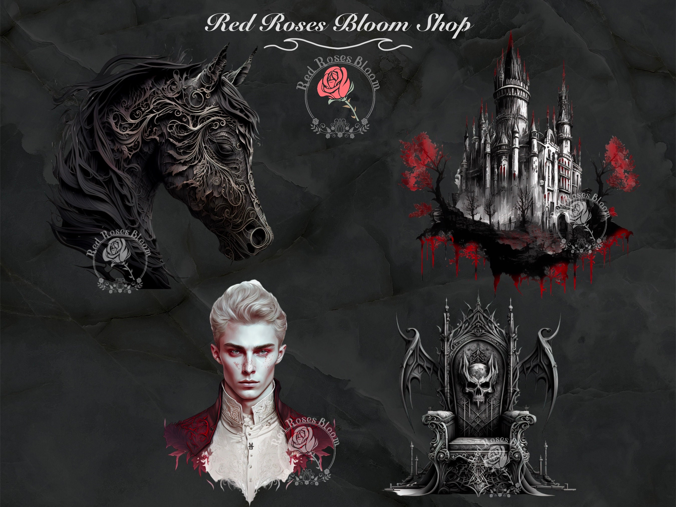 Vampire Prince Clipart, Gothic Fantasy Clipart, Black and Red Gothic ...
