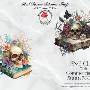 Floral Gothic Skulls Clipart, Fantasy Clipart, Halloween Skull Witchy ...