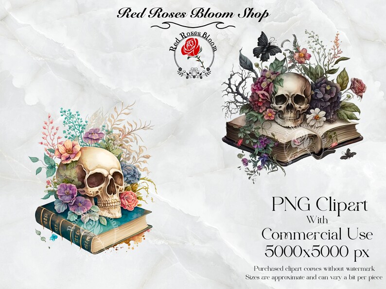 Floral Gothic Skulls Clipart, Fantasy Clipart, Halloween Skull Witchy ...