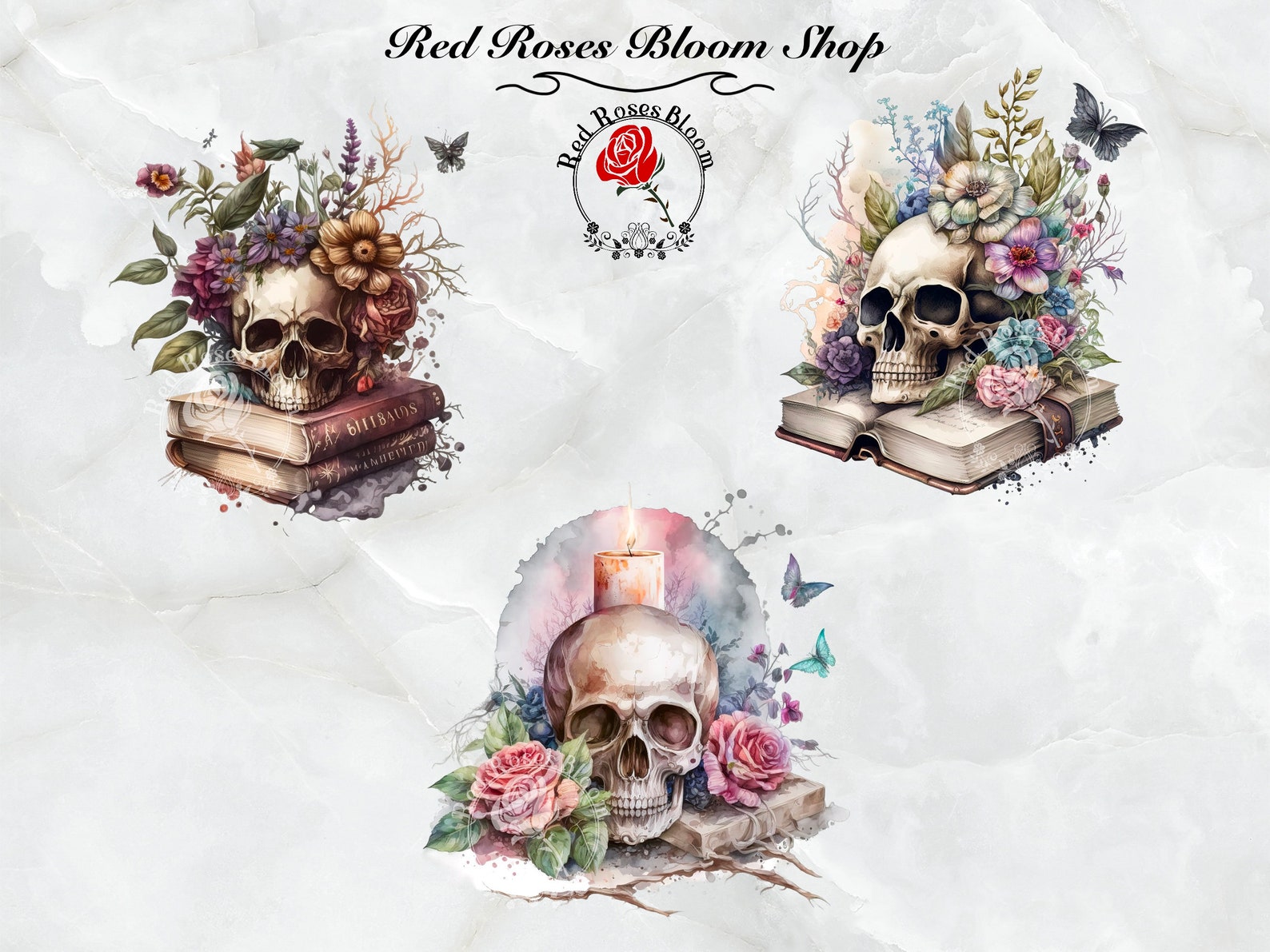 Floral Gothic Skulls Clipart Fantasy Clipart Halloween Skull - Etsy